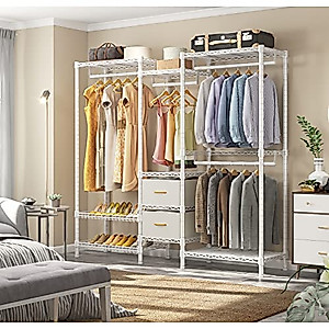 VIPEK V8i Metal Garment Rack Adjustable Clothes Rack with Fabric Storage Drawer Shoes Rack Freestanding Wardrobe Organizers Heavy Duty Clothing Rack for Hanging Clothes, White