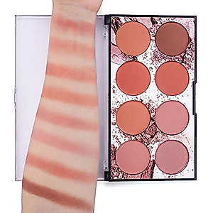 CCbeauty 8 Colors Face Blush Palette Matte Shimmer Professional Natural Long Lasting Lightweight Portable Foundation Contour Highlight Pressed Powder Makeup Palette for Women Girls