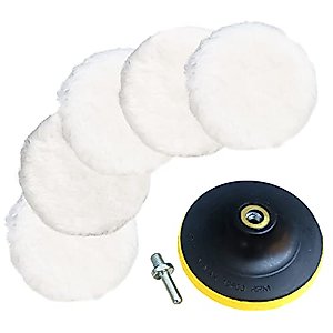 Sisha-A Wool Polishing Pads Set, 5 Inch Wool Pads with Backing Pad and Adapter, Sheepskin Wool Buffing Pads for Car Finishing, Wood Furniture, Glass and So On (7 Pieces Set)