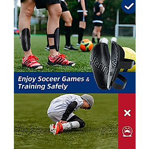 RAYSHARP Shin Guards Soccer Youth - Comfortable and Durable Toddler Kids Soccer Shin Guards with Adjustable Straps for Boys Girls Teenagers Adults Black S