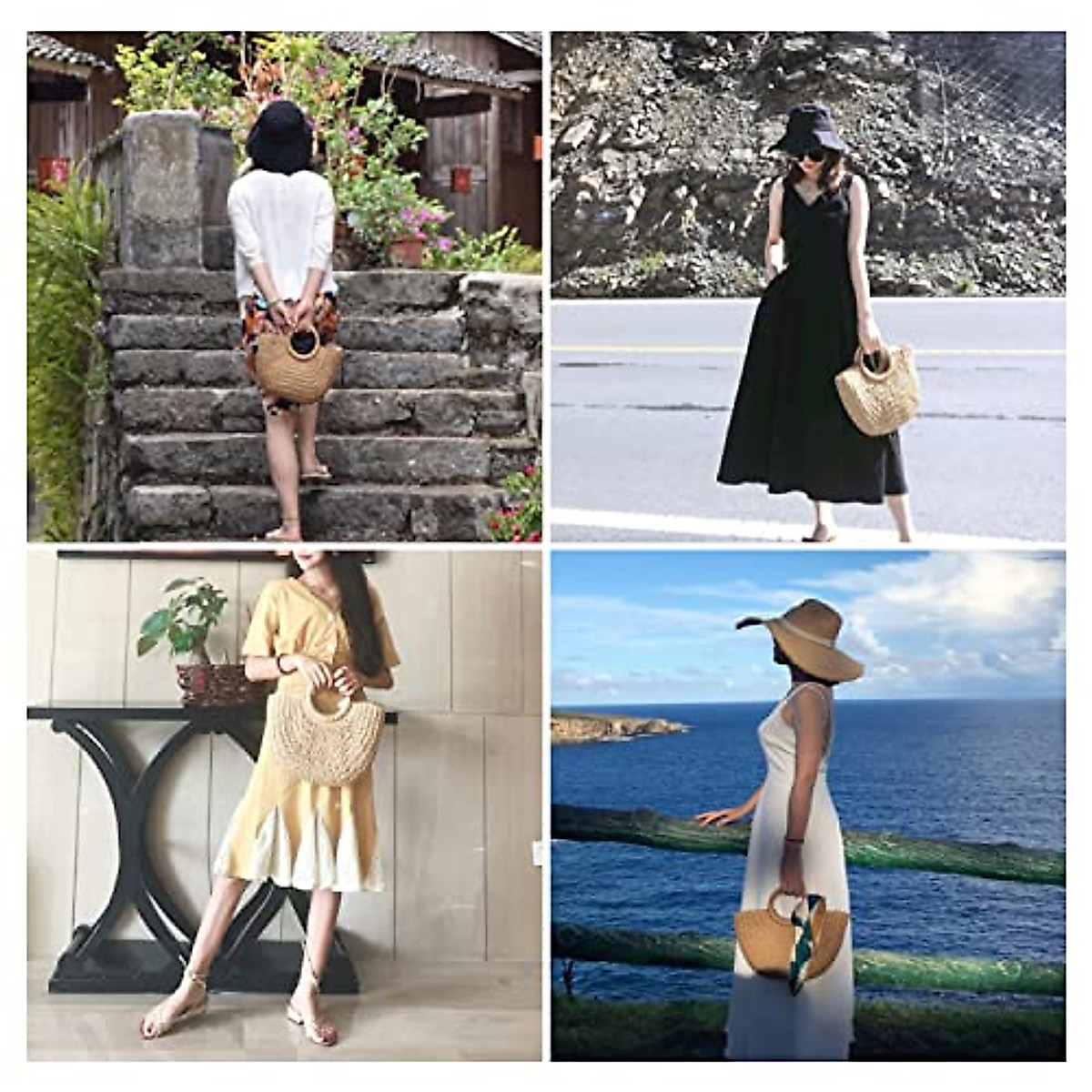 FARVALUE Summer Straw Beach Tote Bag Handmade Large Straw Tote Handbag Women's Handbags And Free Silk Scarves