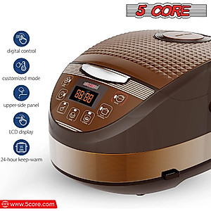 5 Core 5.3Qt Asian Rice Cooker Digital Programmable 15-in-1 Ergonomic Large soft Touch push button Electric Multi Cooker, Steamer Pot, Warmer 21 Cups 24 Hour Delay Timer Auto Keep Warm Feature RC 0502