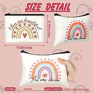 16 Pieces Rainbow Canvas Cosmetic Bag Bulk Inspirational Quotes Makeup Bags with Zipper Encouragement Travel Toiletry Pouch Appreciation Gift for Christmas Women Girls Teacher Birthday Graduation Gift