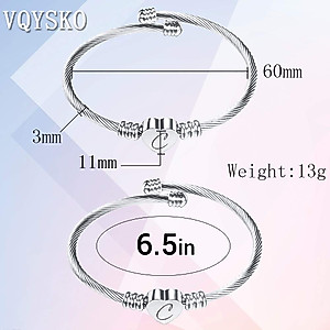 VQYSKO Silver Heart Initials Bracelet-A-Z Stainless Steel Engraved Charm Bracelet, Woman Jewelry Birthday Festival Gift (Silver K)