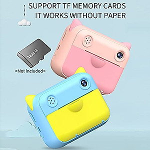 CalmGeek Cute Kids Instant Print Camera 1080P Digital Video Camera Dual Camera Lens 12MP 2.4 Inch LCD Screen Built-in Battery Birthday Festival for Boys Girls