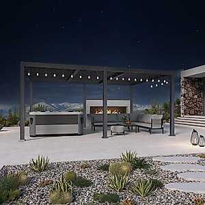 PURPLE LEAF Louvered Pergola with String Lights 11.4' x 17.5' Large Patio Aluminum Pergola with Independent Adjustable Rainproof Roof Hardtop Pergola for Outdoor Deck Garden Yard