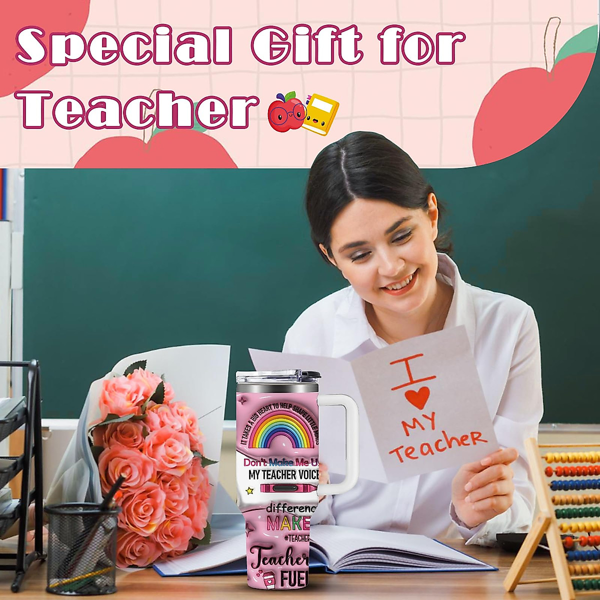 NIAXAUYT Teacher Appreciation Gifts, Birthday Gifts for Teachers Tumbler 40oz, Teacher Gift for Women Coffee Travel Cup, Best Teachers Gift for Teacher's Day Graduation Back to School Christmas, Pink