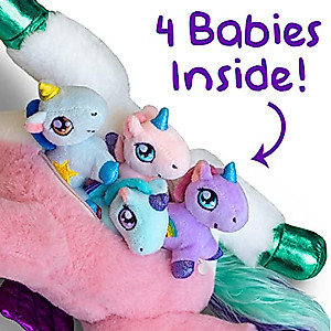 MindSprout Unicorn Mommy Stuffed with 4 Babies Inside her Tummy, for Girls 3 4 5 6 7 8 Years Old, Best Birthday Gifts, Animals Toy