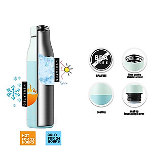 Murmioo sports water bottle, stainless steel vacuum Flask cold for 24 hours, hot for 12 hours, insulated 、BPA Free, suitable for cycling, camping, office 22oz/650ml Blue