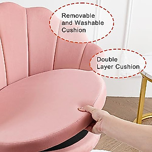 Furniliving Velvet Home Office Task Chair with Wheels, Modern Upholstered Makeup Adjustable Swivel Chair Seashell Back Vanity Desk Chair with Metal Legs for Living Room Bedroom (Pink)