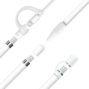 siduater [4-Pack] Silicone Protective Accessories for Apple Pencil 1st Generation, Includes 1 Apple Pencil Cap Replacements, Apple Pencil Cap Holder, Apple Pencil Tip Cover, Adapter Tether, Pink