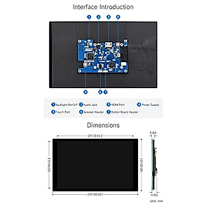 waveshare 10.1inch Capacitive Touch LCD IPS Display, 1280×800 Resolution, HDMI Interface, Compatible with Raspberry Pi 5/4B/3B/Zero/Zero W/Zero 2W/Pico/Pico W/Pico WH, Support Jetson Nano/PC