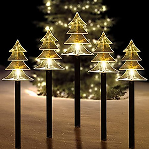 Christmas Solar Stake Lights, Set of 5 Waterproof Landscape Christmas Lights, Pathway Christmas Decorations, LED Lights for Yard Lawn Patio Walkway Decor (Tree)