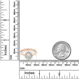 Gem Stone King 10K Rose Gold Cabochon White Simulated Opal and White Created Sapphire Engagement Ring For Women (0.87 Cttw, Available In Size 5, 6, 7, 8, 9)