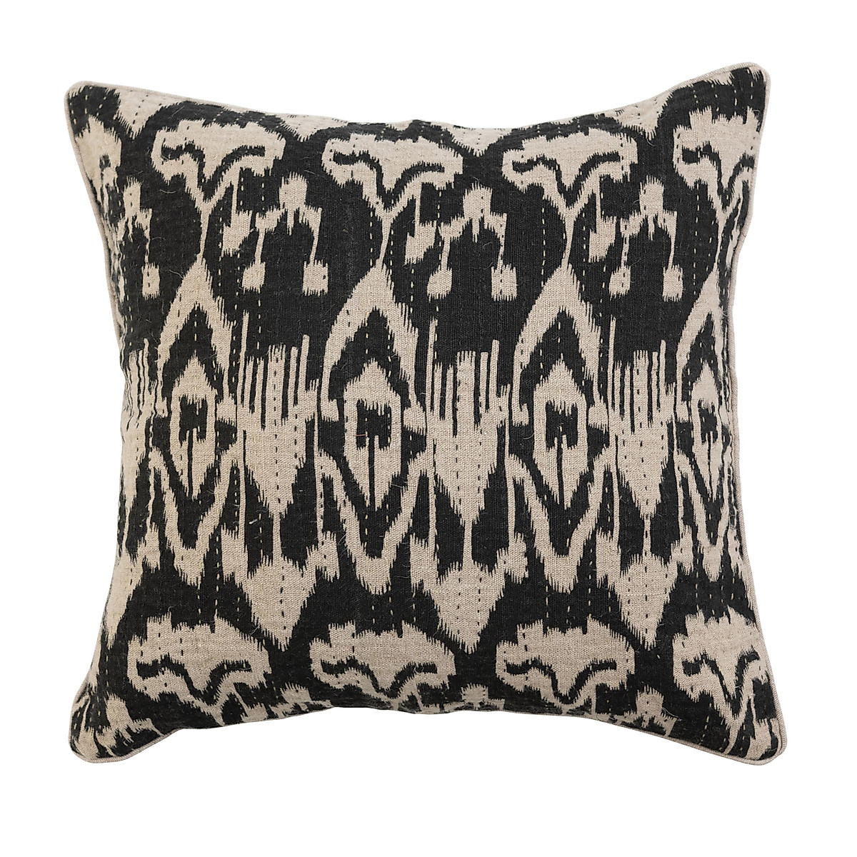 Creative Co-Op Woven Linen Ikat Print, Embroidery, Piping and Chambray Back, Black and White Pillow Covers, 18" L x 18" W x 0" H, Multicolor