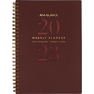 AT-A-GLANCE 2023 Weekly & Monthly Planner, 5-1/2" x 8-1/2", Small, Monthly Tabs, Signature, Maroon (YP200L50)