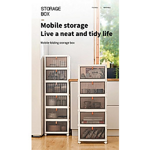 5 Tier Stackable Storage Bins with Lids, 28Qt Plastic Storage Containers with Magnetic Doors & Wheels, Convenient Storage Bins Closet Organizers, Household Organization for Home, Party, Office, Dorm