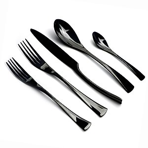 JANKNG 20-Piece 18/10 Stainless Steel Flatware Set Mirror Polishing Black, Serive for 4
