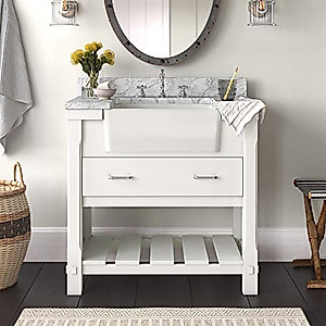 Charlotte 36-inch Farmhouse Bathroom Vanity (Carrara/White): Includes White Cabinet with Authentic Italian Carrara Marble Countertop and White Ceramic Apron Sink