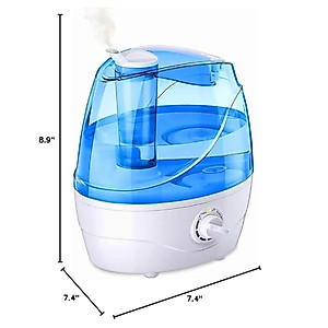 HemingWeigh Ultrasonic Humidifier with 28 Decibels, Safety Protection, Adjustable Mist, Easy to Clean Material, Tank with 2.2 Liter Capacity