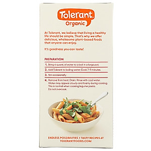 Tolerant Organic Red Lentil Penne Pasta Free from Allergens - Gluten Free, Vegan, Paleo, Plant Based Protein Pasta - Non GMO, Kosher - Made with 1 Single Ingredient, 8 Ounce (Pack of 1)