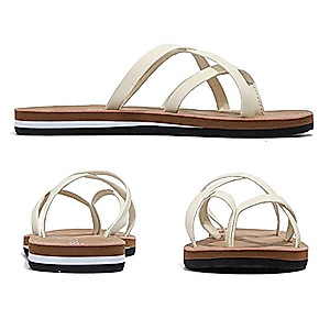 AX BOXING Flip Flops For Women Thong Sandals Faux Leather Slide Beach Pool Slipper Sandals(White-11,7)