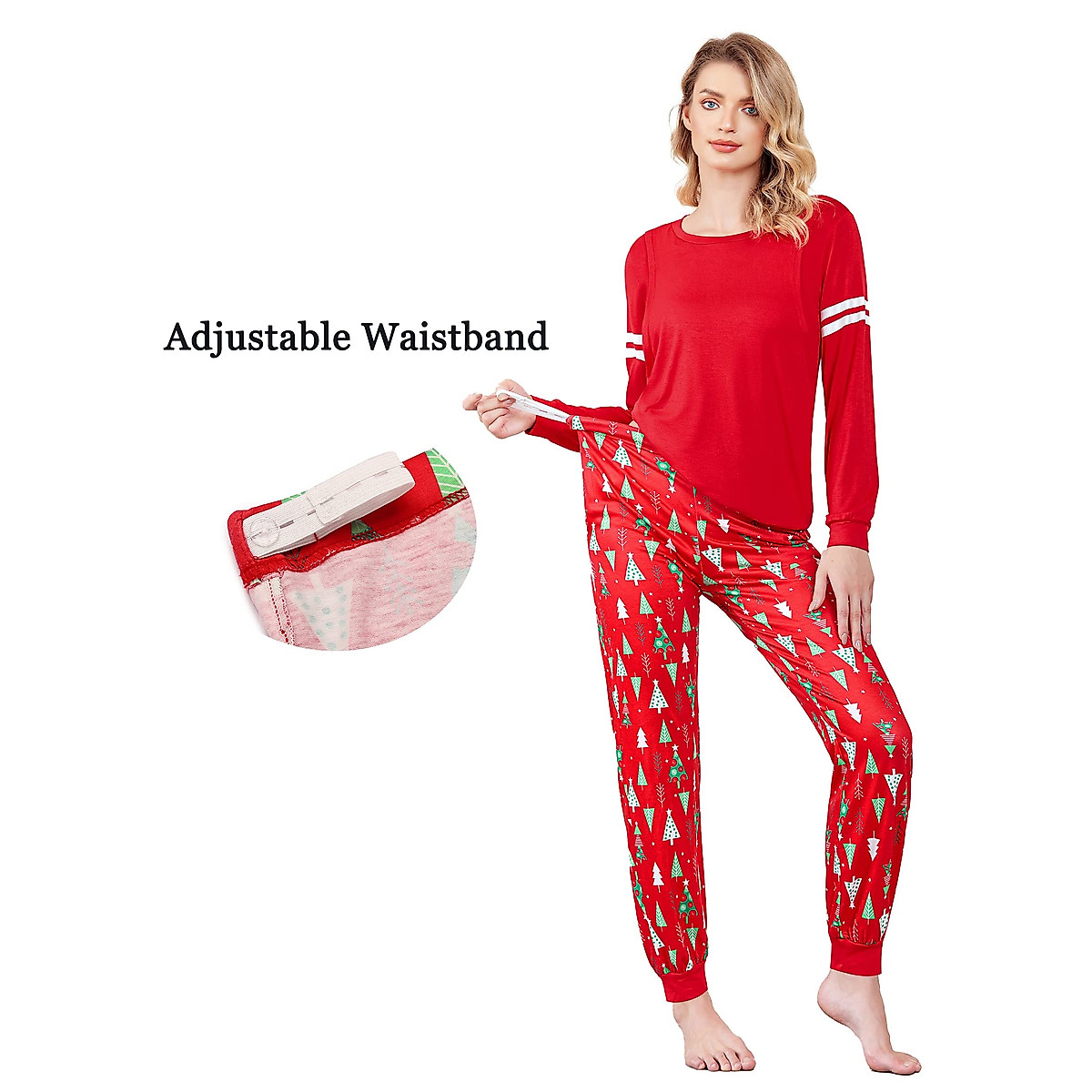 Ekouaer Women's Nursing Pjs Long Sleeve Maternity Pajamas Set X-Mas Pregnancy Breastfeeding Sleepwear Loungewear Christmas Red S