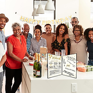 Crenics 40th Birthday Gift for Men or Women, Creative Back in 1984 Birthday Poster, Giant 40th Birthday Guest Signature Book for Black and Gold 40 Anniversary Birthday Party Decorations