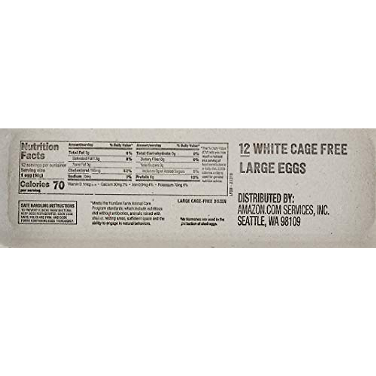 Amazon Brand - Happy Belly Cage-Free, Large, White Eggs, 1 Dozen (Packaging May Vary)