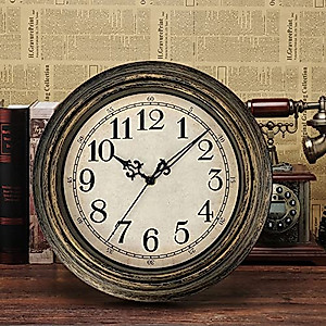 Plumeet Retro Wall Clock, 12'' Non Ticking Classic Silent Vintage Wall Clocks Decorative Kitchen Living Room Bedroom - Battery Operated