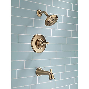 Delta Faucet Linden 14 Series Single-Function Tub and Shower Trim Kit with 5-Spray Touch-Clean Shower Head, Champagne Bronze T14494-CZ (Valve Not Included), Without Rough