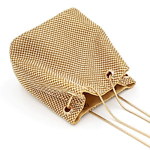 Vgift Evening Purse Women, Rhinestone Bucket Bag Crystal Purse for Wedding Party, Gold