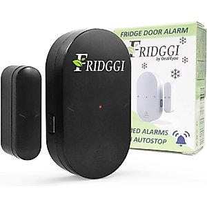 FRIDGGI - Fridge Door Chime with Delay, 60sec, 120sec, 180sec Delay Reminders, 80dB to 110dB, Freezer Door Alarm When Left Open (Black)