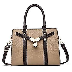 Vegan Leather Satchel Purses and Handbags for Women Top-Handle Tote Bag with Crossbody Strap - Khaki