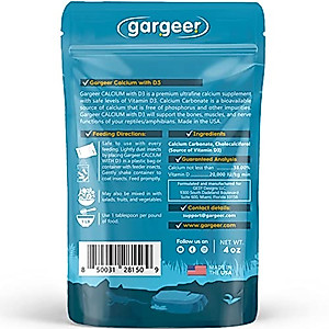 Gargeer 4oz All Reptile Calcium Powder with Vitamin D3, Phosphorus-Free, Ultrafine Powder, Pure Dust & Ready to Use for All Reptiles, Lizards & Amphibians Supplement. Made in The USA. Enjoy !