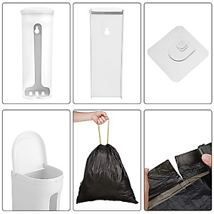 Grocery Plastic Bag Holder and Dispenser for Plastic Bags Wall Mount or Adhesive with 1 Roll Black Trash Bags Garbage Bags, Grocery Bag Holder Cabinet Bag Saver for Plastic Bags Kitchen (White)