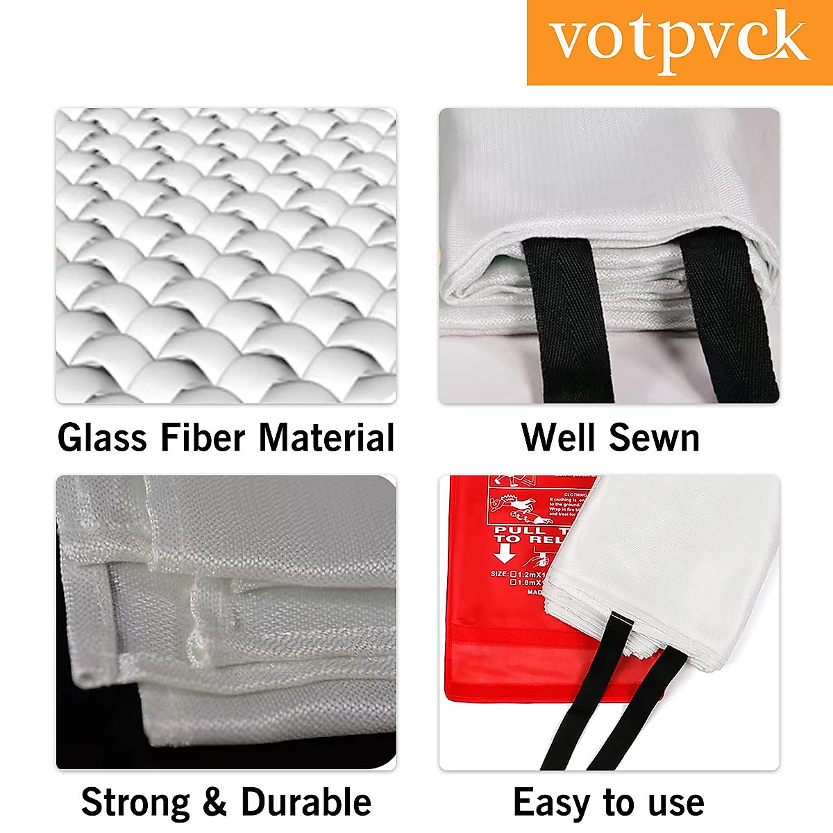 Votpvck Emergency Fire Blanket for Home and Kitchen,Fireplace Grill Camping,Survival Gear Emergency Supplies,Flame Retardant Protection and Heat Insulation,2 Pack Fibeglass Blanket 39’’x39’’