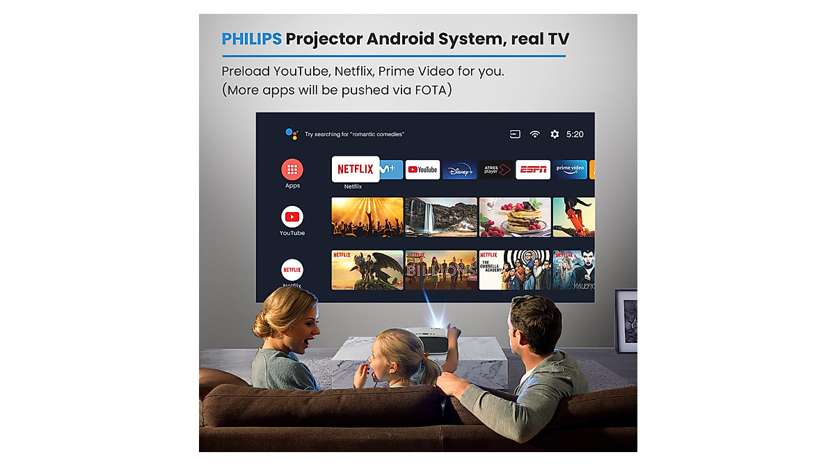 Philips Android TV Projector with 4K, Built-in Apps & 5G WiFi