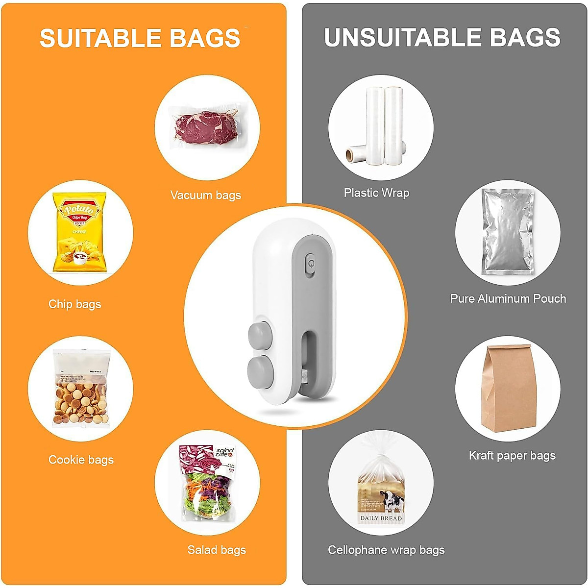 VOLTTA Mini Bag Sealer, Handheld Heat Vacuum Sealer, 2 in 1 Sealer and Cutter with Lanyard, Portable Resealer Machine for Plastic Bags Food Storage Snacks Freshness (Built-In Battery), Blue