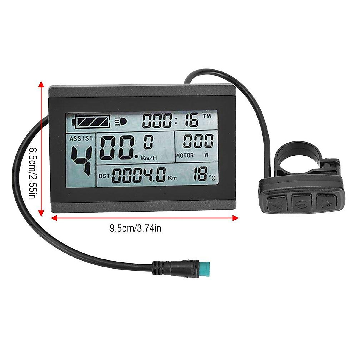 MAGT Bicycle Display Meter, Electric Bicycle LCD Display Meter KT-LCD3 3.74 x 2.56 Inch Plastic Electric Bicycle Conversion Kit with Connector