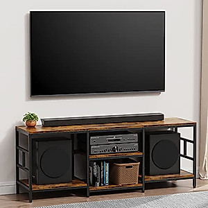 Amosic TV Stand Media Entertainment Center with Power Outlet, TV Stand for TV up to 70 Inch, TV Table, Entertainment Center, 3-Tier TV Console, for Living Room, Entertainment Room, Rustic Brown