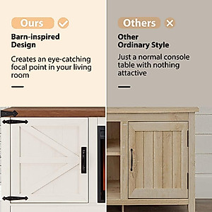 T4TREAM Fireplace TV Stand for 75 Inch TV, Farmhouse Barn Door Media Console, Entertainment Center with 23" Electric Fireplace Remote Control,for Living Room, 66 Inch, Antique White
