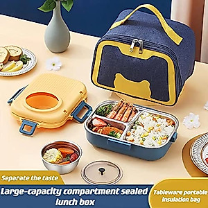 Yingluo Lunch Box,Hot Water Heating Portable Food Warmer,Removable 304 Stainless Steel Spoon And Portable Insulation Bag,1.1L,Yellow