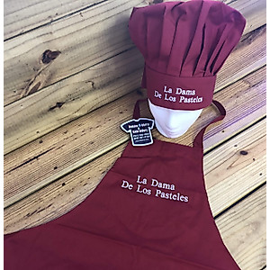 PLACE4PRINT Personalized Chef Apron with Hat Set for chef Embroidered Design - Aprons for Women and Men, Kitchen Chef Apron with 2 Pockets and Long Ties, Adjustable Bib Apron for Cooking, Serving