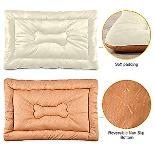 Coikll Cream-Colored Solid Color Pet Bed Pad Soft Dog Bed Mat with Anti-Slip Bottom, Machine Washable Crate Pad Mattress for Dog Sleeping- 24 * 18inches