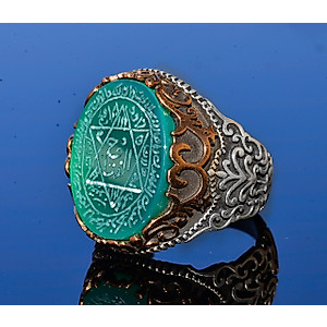 KAMBO Sterling Silver Men's Ring, Natural Black Onyx Gemstone, King Solomon Seal Ring, Unique Handmade Jewelry (Jade)