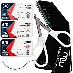 Sutures Thread with Needle Plus Disposable Stapler and Remover Training Tools - First Aid Field Emergency Practice, Trauma Survival Gear, Travel Prepping Practice, Camping Safety Kit