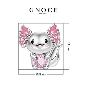 GNOCE Axolotl Embraces Heart Gemstone Charms Bead Sterling Silver Charm For Bracelets/Necklace Jewelry Gift For Women Wife Fit Snake Chain (Axolotl Embraces)