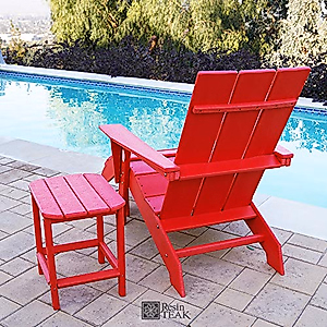 Resin TEAK Modern Adirondack Chair, Premium All Weather Outdoor Patio Furniture, 21 Inch Wide Seat, Up to 350 lbs, Outdoor Patio Chairs for Deck, Porch, Poolside & Backyard (Red)