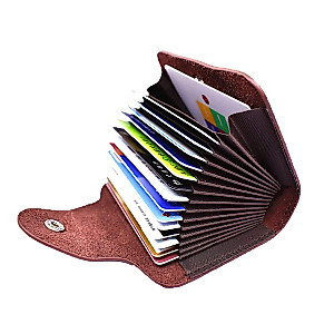 Laimi Duo Unisex Genuine Slim Thin Wallet Leather RFID Security Blocking Credit Card Holder Business Name Card Wallet Case for Women and Men (Brown)